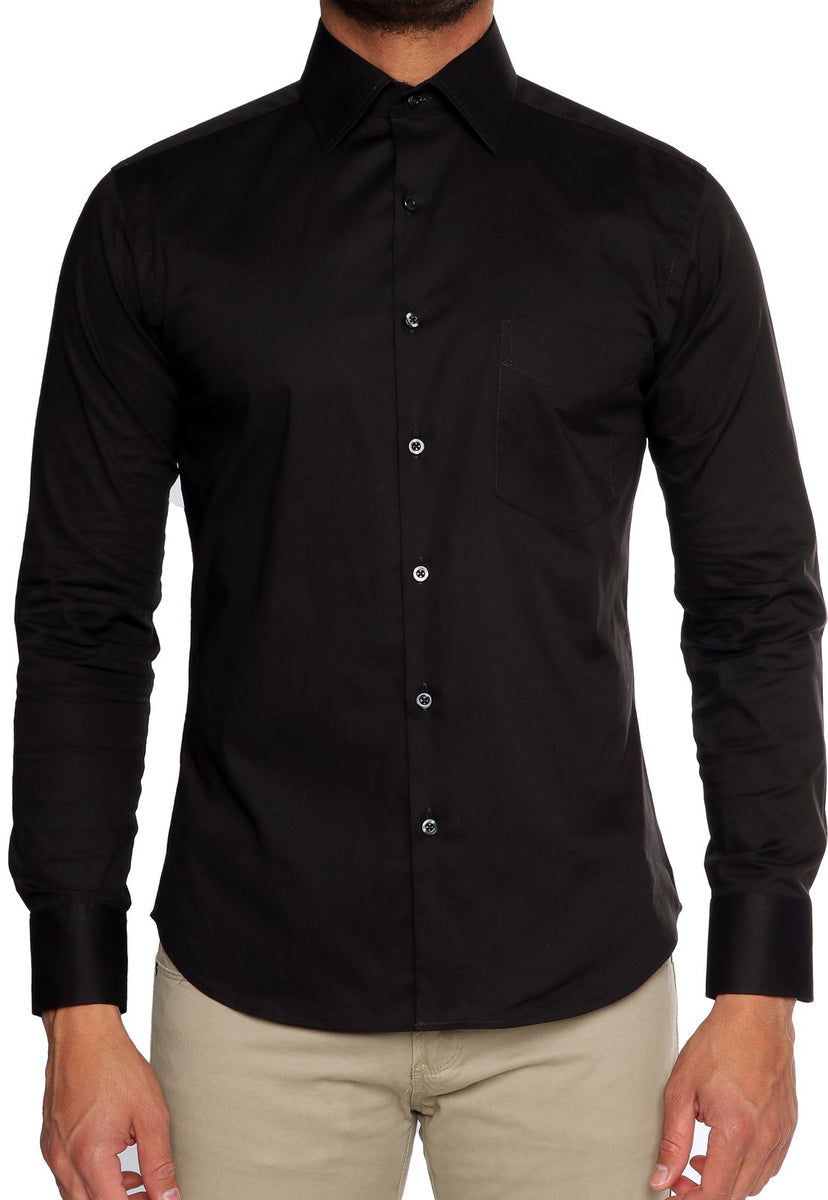 Camisa manga larga negra con spandex slim fit – los caballeros